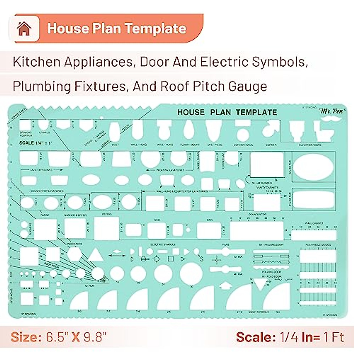 Mr. Pen- House Plan, 3 Pack, Green, Interior Design and Furniture Templates, Drafting Tools and Ruler Shapes for Architecture, Drafting Tools, Architecture Supplies, Drafting Templates