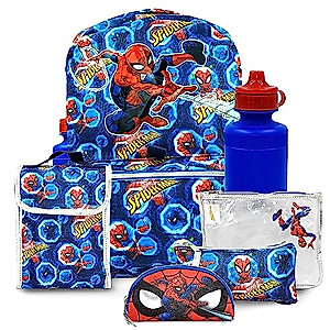 Fast Forward Spiderman Backpack for Boys - 6 Piece Set - Spiderman Backpack with Lunch Box, Perfect for Back to School & Elementary Age