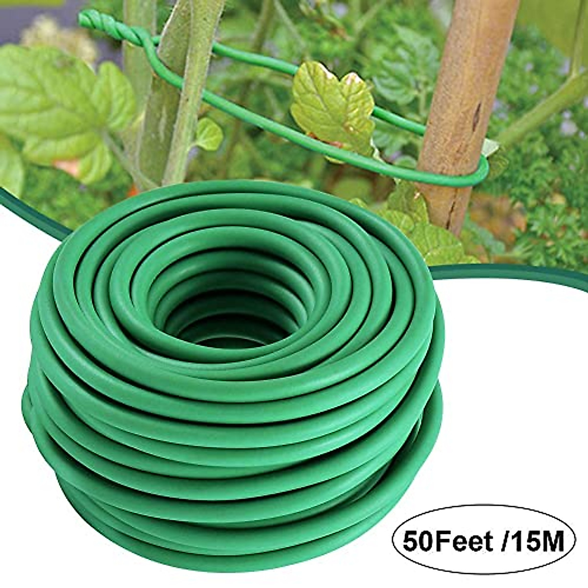 Soft Plant Ties, Garden Ties TPR Flexible Durable Heavy Duty Twist Wire for Twine Tomato Branches Vines and Tying Up Cable Wires (Green) (50 Feet / 15m) 5mm