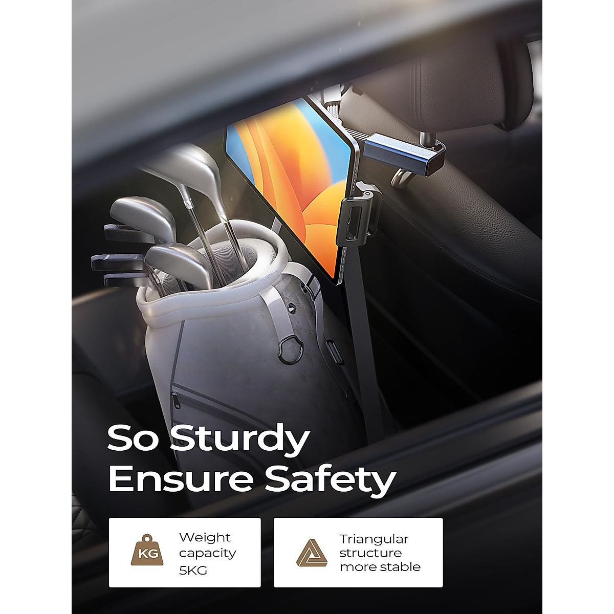 LISEN Tablet iPad Holder for Car Mount Headrest Must Have, iPad Car Holder Back Seat Travel Accessories Long Road Trip Essentials for Kids Adults Fits All 4.7-12.9" Devices & Headrest Rod