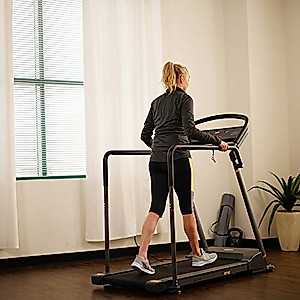 Sunny Health & Fitness Walking Treadmill with Low Wide Deck and Multi-Grip Handrails for Balance, 295 LB Max Weight - SF-T7857, Gray