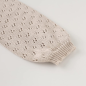 TIBE PINCESS Baby Girls Lace Sweater Toddler Cotton Knit Pullovers Kids Crochet Ruffle Lantern Sleeve Blouses Jumper Tops(Beige 3-4 Years)