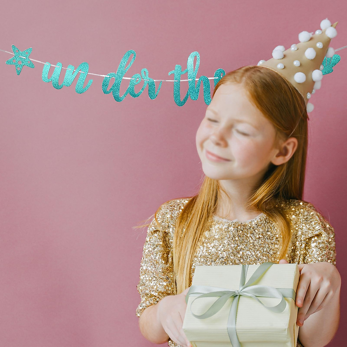 Zotemo Under the Sea Banner Blue Glitter Hanging Garland for Kids Mermaid Theme Birthday Party and Baby Shower Decorations