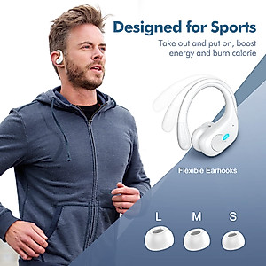 Wireless Earbuds, Bluetooth Headphones 80Hrs Playback with LED Diaplay Charging Case Noise Cancelling Ear buds with Earhooks, IPX7 Waterproof Over Ear Earphones for Sports Running Workout（White）