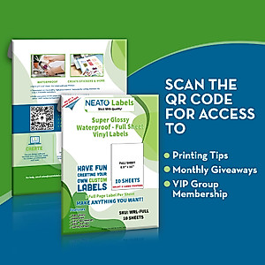 Printable Vinyl Waterproof Sticker Paper for Inkjet and Laser Printer - 10 White Full Sheet Super Glossy Craft Labels - Strong Adhesive - Tear Resistant - Made in The USA - Design Software Included