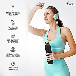 Blendie The Aesthetica Water Bottle with Time Marker - Large 1 Liter / 32 Oz BPA Free,Leakproof and No Sweat - Ensure You Drink Enough Water Daily for Fitness, Gym and Outdoor Activity