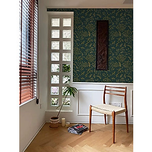 Heroad Peel and Stick Wallpaper Dark Green Contact Paper Gold Floral Wall Paper Modern Boho Removable Contact Paper for Cabinets Drawers Bedroom Self Adhesive Vinyl Papel Tapiz Para Pared 118" x 17.3"