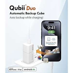MAKTAR Qubii Duo - USB-A Flash Drive Fits iPad Flash Drive for Android Smartphone iPhone Backup Flash Drive iPhone Photo Backup Storage Device with File Organizer App - White w/o Micro SD Memory