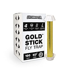 Catchmaster Fly Trap Bundle, Gold Stick 4-Pack & Fly Bag 4-Pack, Fruit Fly Traps for Indoors & Outdoors, for Garage, Backyard, Pool, Patio & Camping