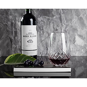 SHOSHIN - Hand Cut Stemless Wine Glass Set of 4, Large 18 oz Crystal Wine Glass, Wine Tumblers for Red and White Wine, Water Glasses, Drinking Glasses