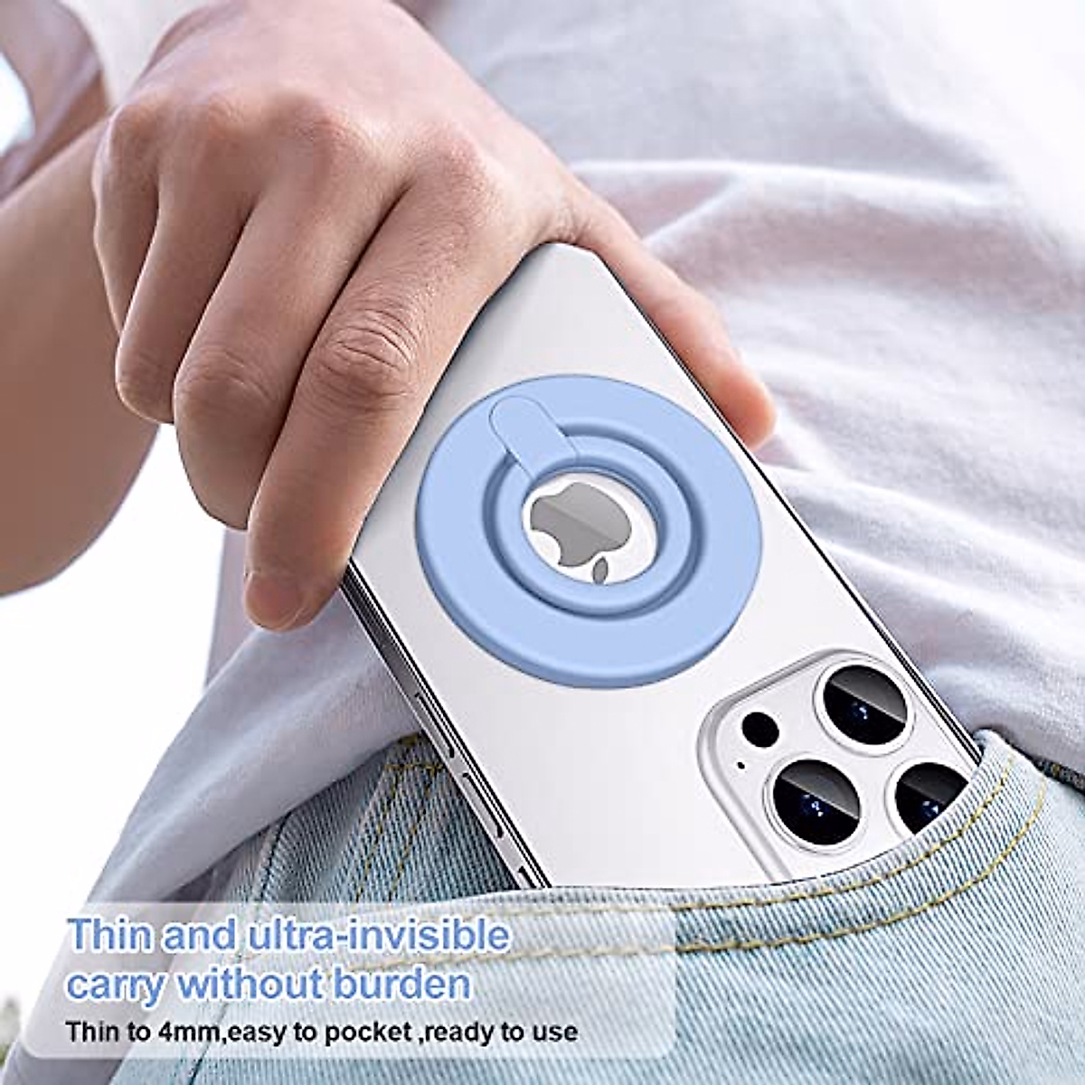 LOVE 3000 Magnetic Phone Ring Holder Stand for Magsafe 360° Rotation Phone Grip Cell Phone Ring Holder Finger Compatible with iPhone 14/13/12 All Smartphone Accessories with Metal Ring - Light Blue