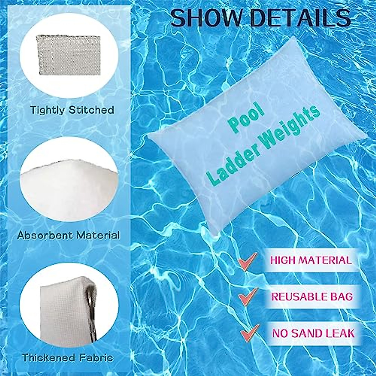 2PCS Pool Weights for Ladders, Pool Step Weights for Above Ground Pools, Pool Stair Weights for Pool Steps with Sandless Design, Work with Above Ground and in-Ground Pool Steps