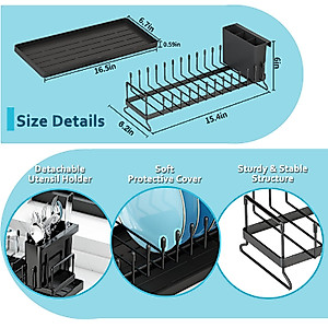 ANTOPY Small Dish Drying Rack - Compact Dish Rack for Kitchen Counter with Silicone Dish Drying Mat, Stainless Steel Dish Drainer for Kitchen Sink Cabinet, Space Saving Plate Rack Cutlery Holder