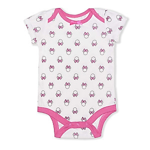 Disney Minnie Mouse Baby Girls’ Bodysuit 4 Pack with 0-12 Milestone Stickers Pack for Newborn and Infant