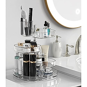 Makeup Organizer Storage Rack Adjustable Trays Large Capacity Cosmetics Holder for Countertop Vanity Bathroom Bedroom Clear Acrylic Degree Rotating Makeup Organizers Tray Drawers and Storage for
