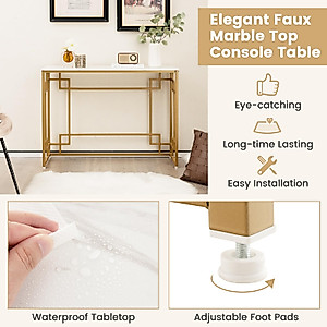 Giantex 43.5-Inch Console Tables for Entryway - Foyer Table with Adjustable Foot Pads, Golden Metal Frame, Faux Marble Top, Modern Long Sofa Table, Narrow Hallway Table for Living Room, Entry Table