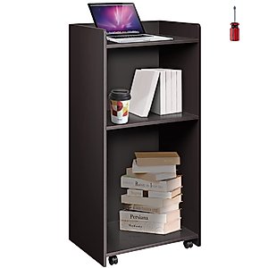 VEVOR Wood Podium, 23.6" x 47.2", Lecterns and Podiums w/ 4 Rolling Wheels, Flat Surface, Baffle Plate & Shelf, Easy Assembly Ebony Lecterns for Church, Office, School, Home Black