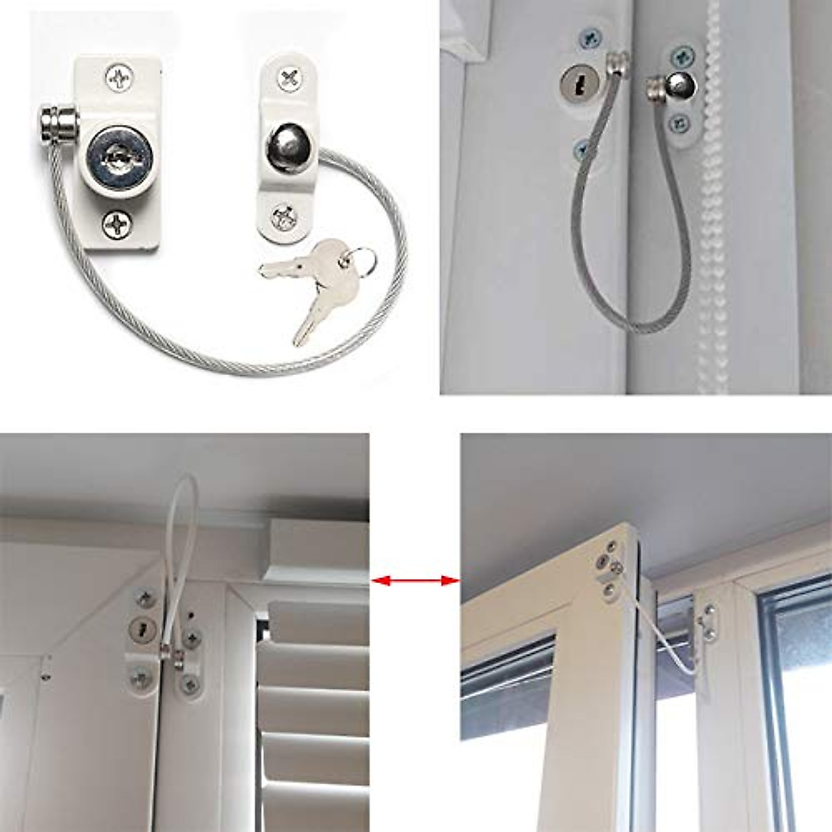 GOSONO Child Safety Locks Window Door Cable Ventilator Kid Lock Baby Security Locking Keyed Opening Restrictor For Baby Protection Prevent Children Falling Window Lock (2PC White)