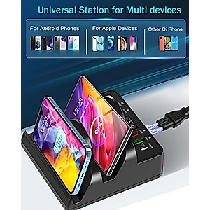 Wireless Charging Station with USB Ports, 8 in 1 Dual 15W Wireless Charger Station, 2 QC/2 PD USB Fast Charging Station, 80W Phone charger for iPhone14/13/12/11/X/Xr/Xs/8/Samsung/Android/iWatch/AirPod