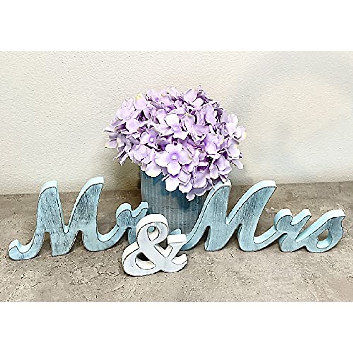 Mr & Mrs Wood Sign Wedding Decorations for Bride & Groom Reception Head Table. Wooden Letters for Married Couple's Centerpiece, Engagement & Bridal Shower Party Or Wedding Cake Table. (Rustic Blue)
