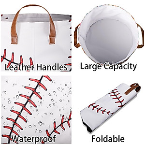 Mozaigos Baseball Texture Laundry Basket Waterproof Collapsible Laundry Hamper Tote With Handles Toy Storage Basket Organizer Dirty Clothes Hamper for College Dorm, Bathroom, Bedroom, Living Room