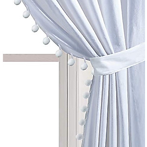 Masterplay Modern 4 - Piece Premium Solid White Velvet Curtain Set with Pom Pom Trim. Drapes/Window Panels 116" Wide X 84" Tall