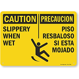 SmartSign-U9-2087-NP "Caution - Slippery When Wet" Bilingual Sign | 10" x 14" Plastic - Black on Yellow