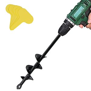 Garden Auger Drill Bit, Plant Transplant Rapid Planter, Auger Spiral Bit for Bulbs Bedding Tulips Iris Flower Composting Umbrella Hole Digger - 3/8” Hex Drive Drill (1.6 x 9 inch and 50 Label)