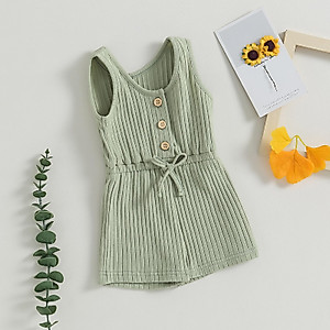 Toddler Baby Girl Summer Outfit Sleeveless Ribbed Romper Solid Color Jumpsuit Overall Shorts Cute Infant Newborn Clothes