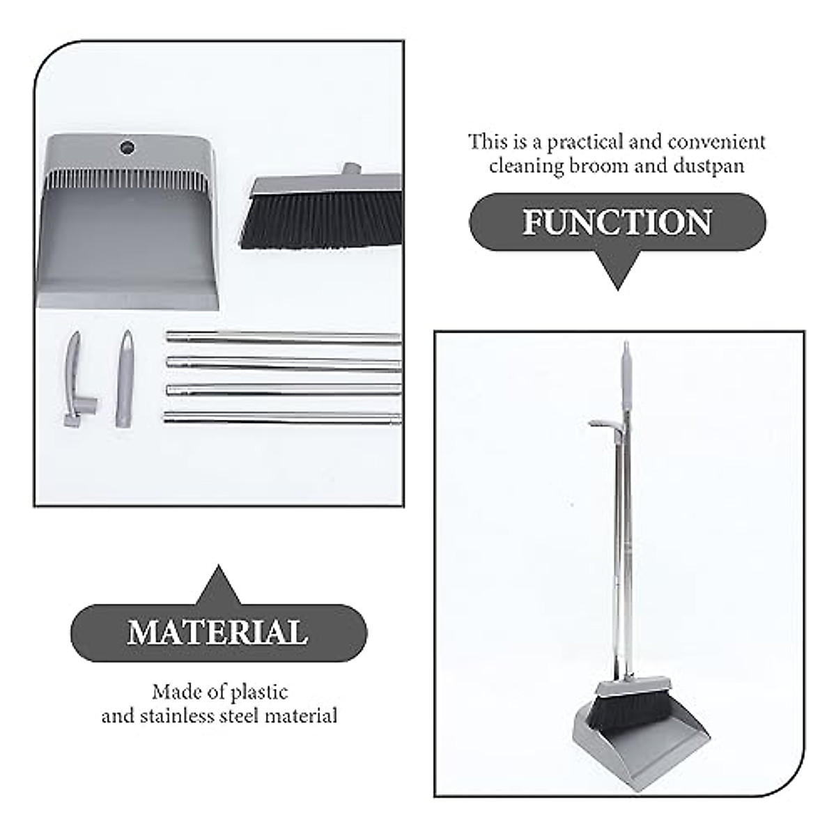 1 Set Broom and Dustpan Set with Long Handle Stainless Steel Kitchen Supple Bristle Brooms Stand Up Pan Home Cleaning Device for Home Household Floor Cleaning