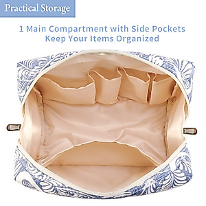 mooiborsa Cosmetic Bag Large Capacity Makeup Bag Travel Make up Bag for Purse Water Resistant Zipper Pouch Organizer for Women and Girls,Blue Leaf