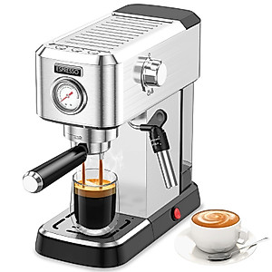 Pokk Espresso Machine, 20 Bar Espresso Maker with Milk Frother Steam Wand for Latte and Cappuccino, Compact Stainless Steel Espresso Coffee Machine with 50oz Removable Water Tank for Home