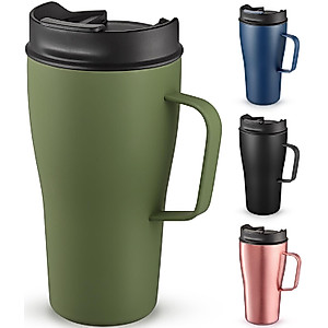 CIVAGO 20 oz Insulated Coffee Mug with Lid, Stainless Steel Coffee Travel Mug with Handle, Double Wall Vacuum Tumbler with Lid and Straw, Thermal Cup, Black