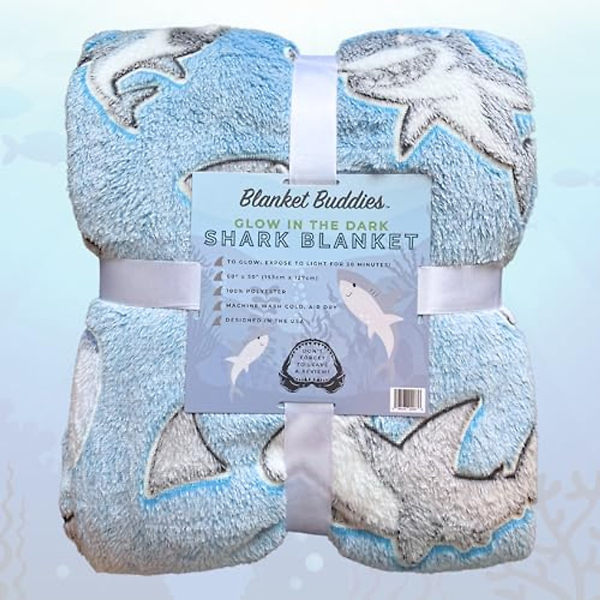 Shark Throw Blanket: Glow in The Dark, Cozy, Soft, Lightweight, Warm, 50" x 60" Fleece Shark Blanket for Boys and Girls with Hammerhead, Mako, Blue, Whale, and Great White Sharks! (Blue)