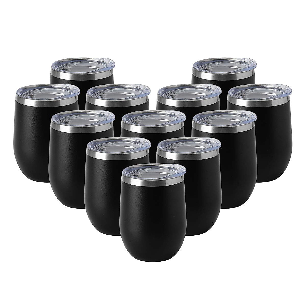 HASLE OUTFITTERS 12oz Wine Tumbler with Lid Stemless Wine Glasses Double Wall Vacuum Travel Mugs stainless steel Coffee Cup for Cold & Hot Drinks Wine Coffee Cocktails Beer 12 Pack Black