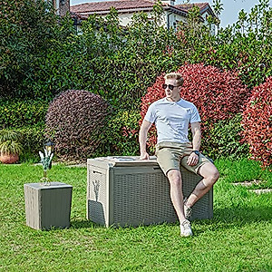 YITAHOME 100 Gallon Large Resin Deck Box Outdoor Storage with Cushion for Patio Furniture,Outdoor Cushions,Garden and Pool Supplies-Waterproof,Lockable（Light Brown）