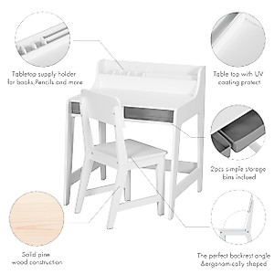 UTEX Kids Desk and Chair Set, Study Desk for Kids with Storage Bins, Wooden Children Study Table, Student Writing Desk for Bedroom & Study Room