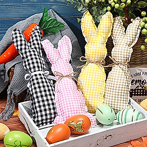 4 Pieces Easter Decor Farmhouse Rustic Bunny Decor Stuffed Bunny Ornaments Easter Centerpiece Decorations Easter Rabbit Figurine for Easter Basket Fillers Tiered Trays (Chic Style)