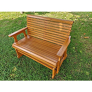 Wooden Patio Glider with High Roll Back and Deep Contoured Seat, Solid Fir Wood, 2-Seater, Heavy Duty 800 LBS, 4 Feet