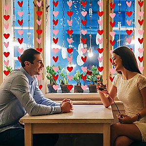 CCINEE 10 Pack Valentines Red Pink Heart Hanging Garland Banners Paper Heart Hanging String Garlands Valentine Hanging Heart Decoration for Valentine's Day Wedding Engagement Home Party Decor