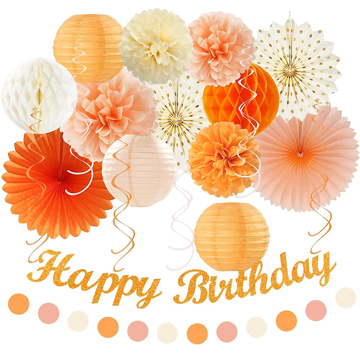 Orange-Beige Fal Boho Birthday Party-Decorations - 21pcs Autumn One Two Sweet Peach Happy Banner,Girls Groovy Paper Streamers Lanterns Honeycomb,Tissue Pom Poms Fan,Hippie Garland Decor Huglony