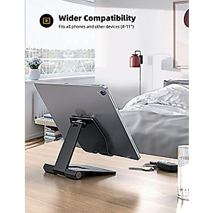 Lamicall Upgrade Super Stable Cell Phone Stand for Desk - Foldable Portable Aluminum Desktop Phone Holder Cradle Dock, Compatible for iPhone 14 13 12 Mini 11 Pro Xs Max Smartphones, Tablets 4-11"