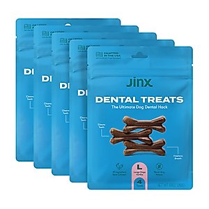 Jinx Dental Chews for Large Dogs, All Natural, Deep-grooved for Teeth Cleaning & Tartar Control, Pepeprmint Oil for Fresh Breath, 8.8oz, 5 Pack