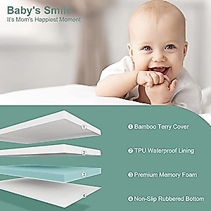 Crib Mattress Topper, Ferlizer 2.25 Inch Memory Foam Crib Mattress Topper with 100% Waterproof Bamboo Cover for Crib and Toddler Bed