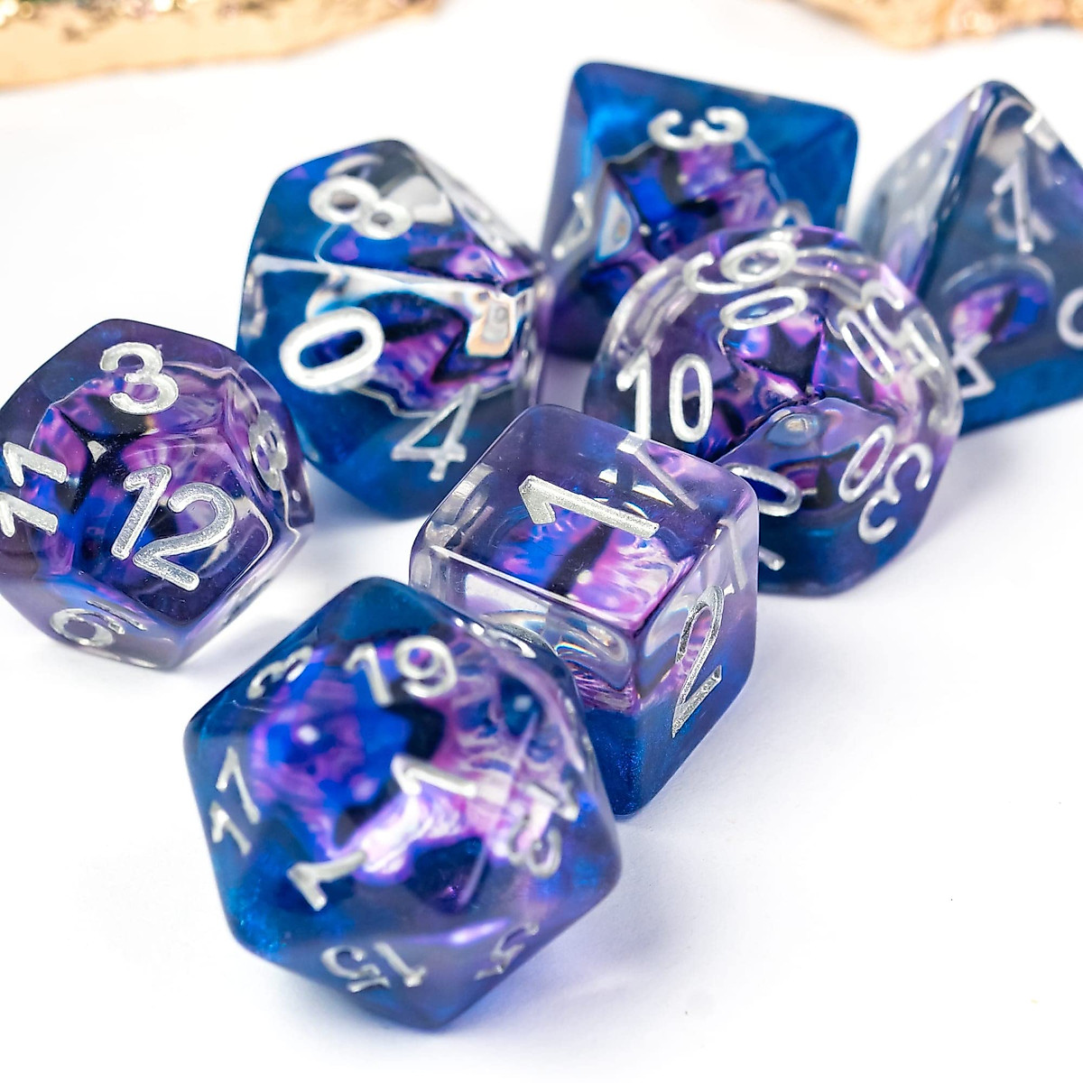 Cusdie 7-Die DND Dice, Polyhedral Dice Set Filled with Eyeball, for Role Playing Game Dungeons and Dragons D&D Dice MTG Pathfinder (Purple Eyeball)