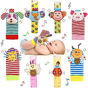 8 PCS Baby Rattle Toy Set, Wrist Rattles Foot Finder Rattle Sock, Arm Hand Bracelet Rattle, Feet Leg Ankle Socks,Present Gift for Newborn Infant Babies Boy Girl (8 pcs-A)