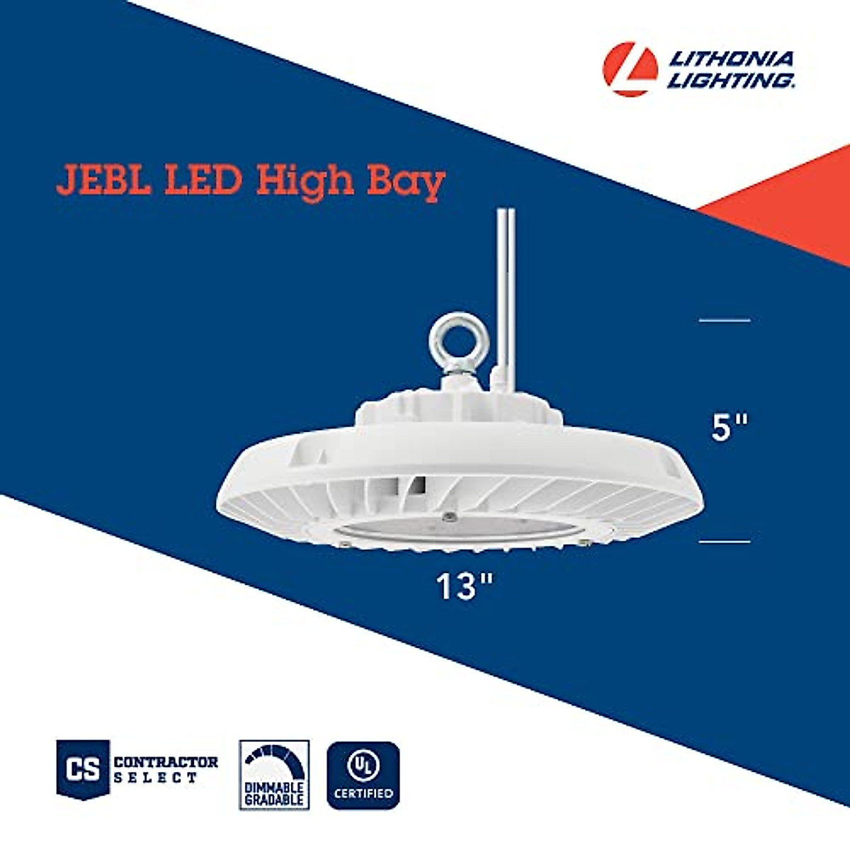 Lithonia Lighting JEBL 18L 40K 80CRI WH JEBL 18,000 Lumen LED High Bay Light with Cool White 4000K Color Temperature, White 5.00x13.00x13.00