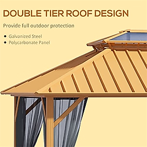 SDGH 12' x 10' Hardtop Gazebo Steel Canopy Outdoor Pergola with Aluminum Frame and Netting for Patios, Gardens, Lawns