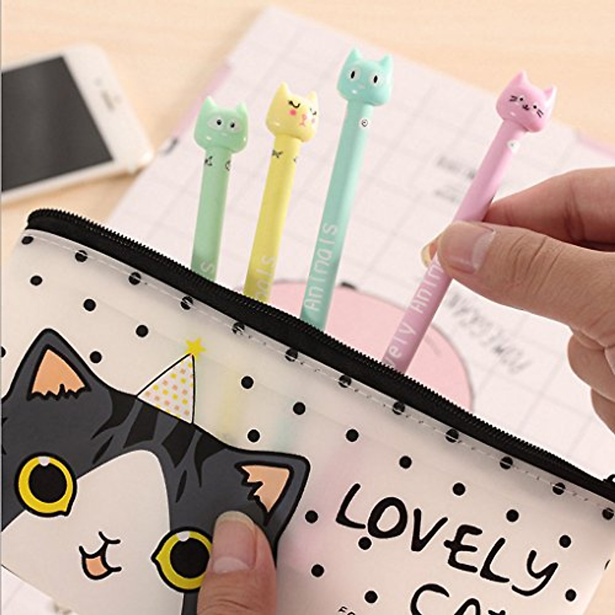 Newaey Cute Kawaii Funny Cartoon Cat Lot Novelty pens Stationery Gel Ink Pen new funny School Stationery Office Supplies (10 PCS)
