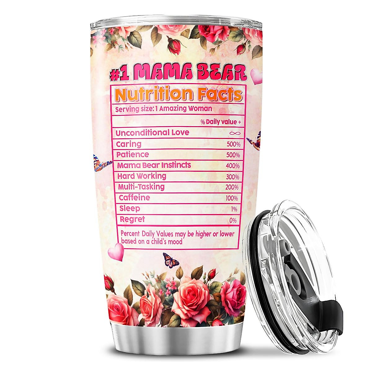 Mama Bear Nutrition Facts, Cups Handle Mother Women Mothers For Funny Coffee Tumblers Insulated Mom Day, Tumbler 20 Oz With Lid And Straw, Mama Bear Gifts